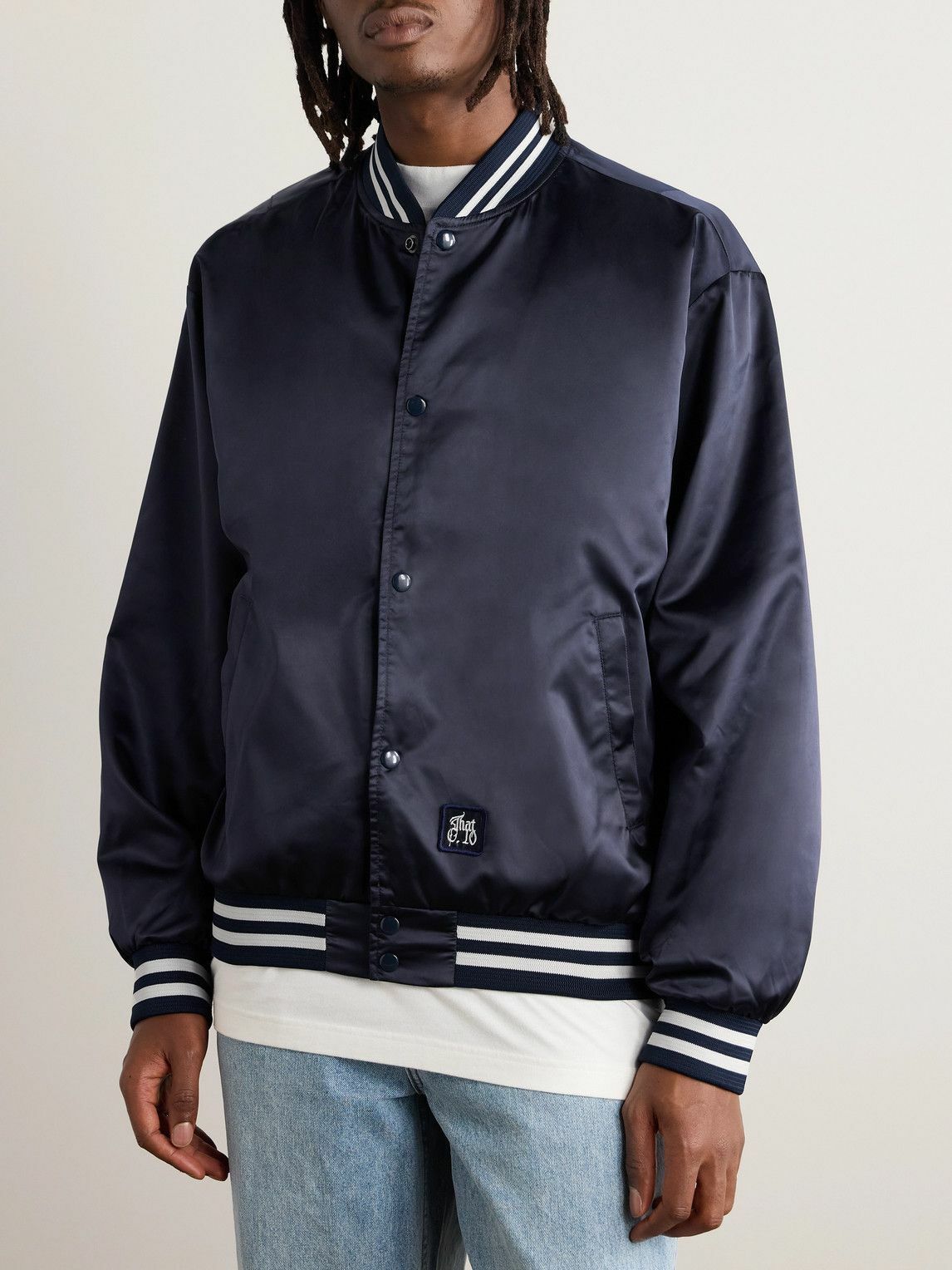 thisisneverthat - Appliquéd Logo-Embroidered Satin-Twill Bomber Jacket ...