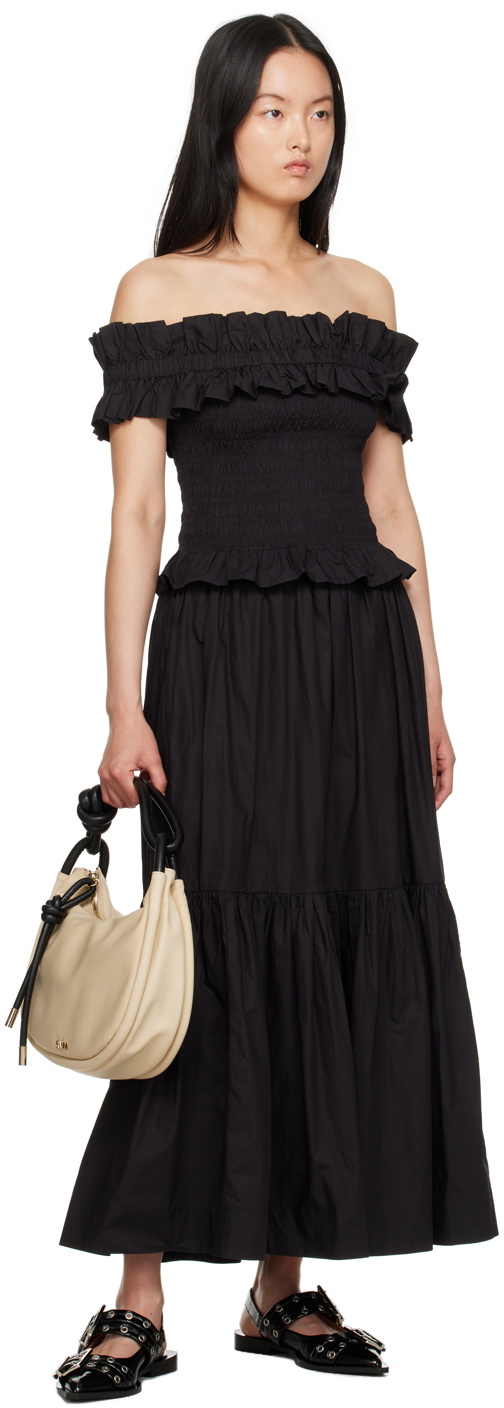 GANNI Black Smocked T-Shirt GANNI