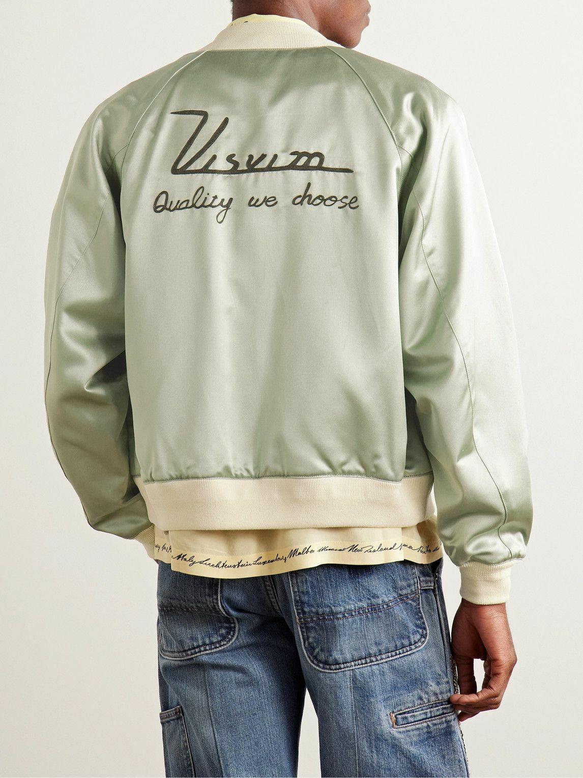 Visvim - Reversible Embroidered Silk-Satin and Cotton Bomber Jacket - Green Visvim