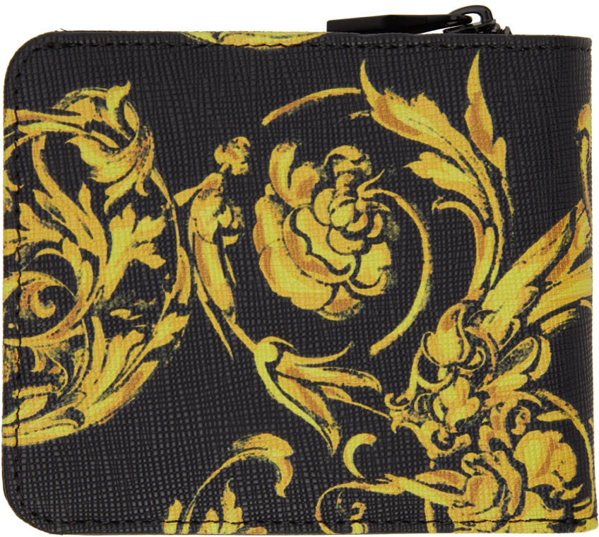 Versace Jeans Couture Black & Yellow Regalia Baroque Zip Wallet Versace