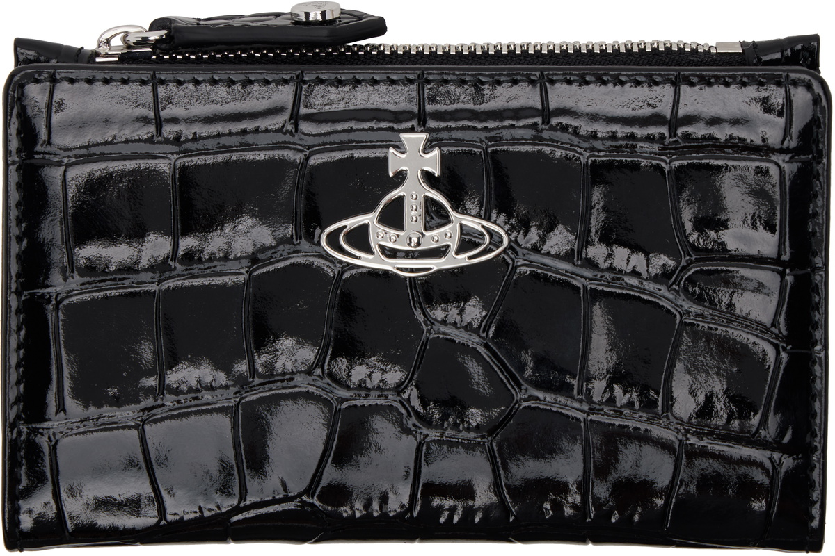 Vivienne Westwood Black Crocodile Slim Flap Card Holder Vivienne Westwood