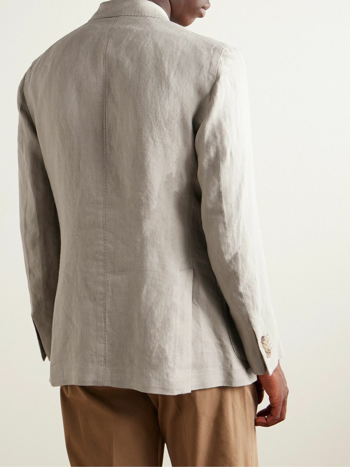 Boglioli - K-Jacket Double-Breasted Herringbone Woven Suit Jacket - Neutrals Boglioli