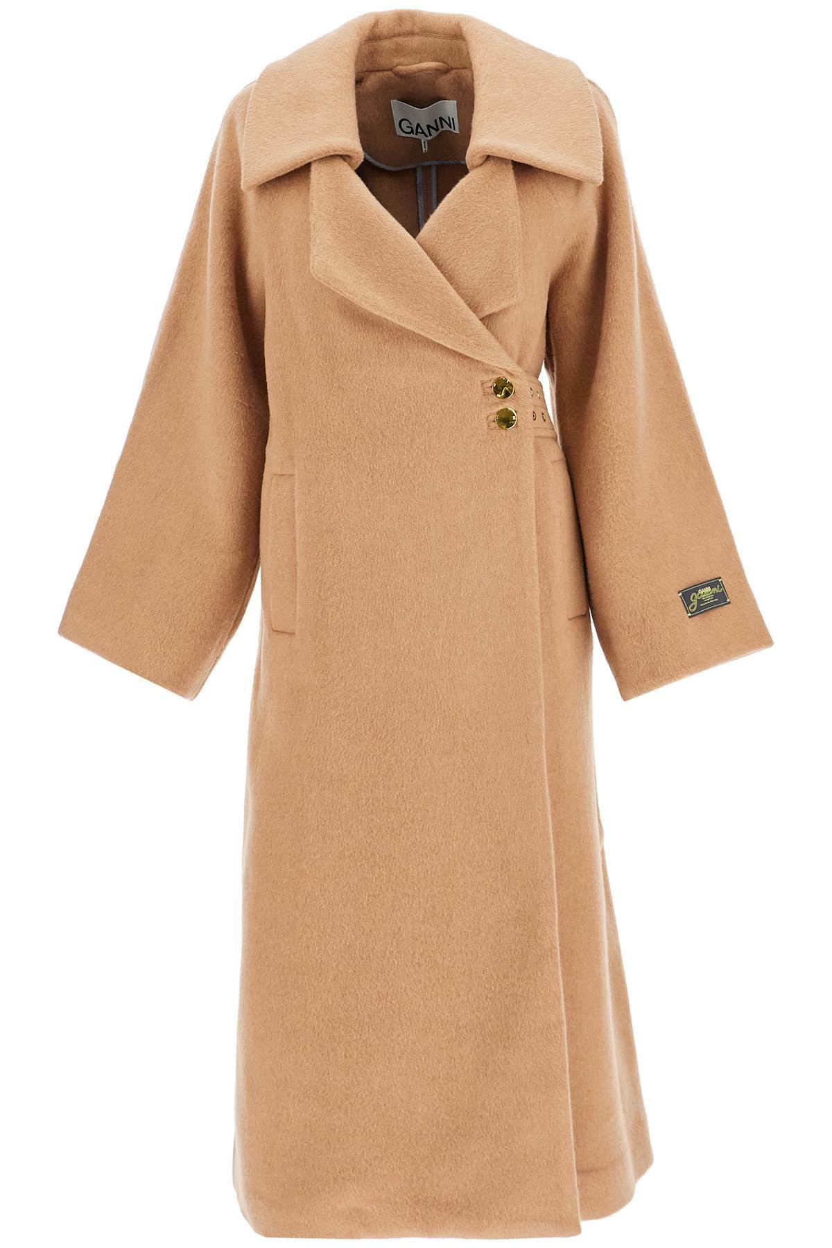 GANNI long recycled wool coat Beige GANNI