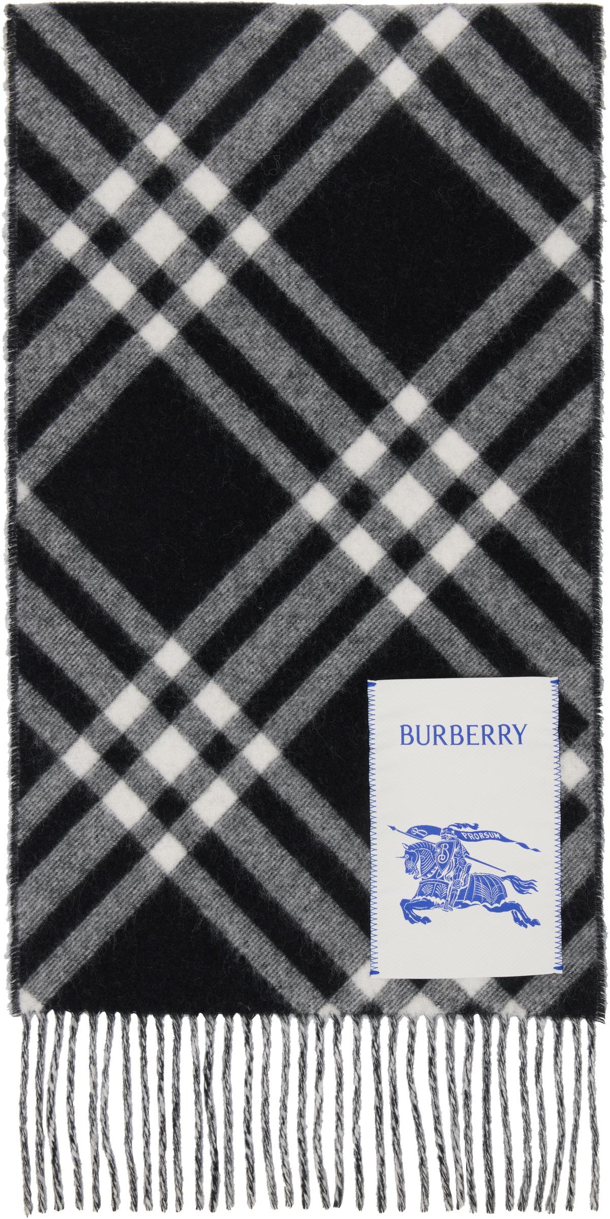 Burberry Black & White Check Cashmere Scarf Burberry