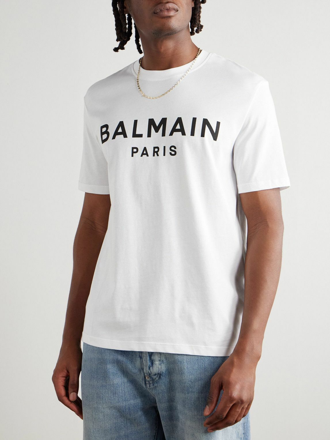 Balmain - Logo-Print Organic Cotton-Jersey T-Shirt - White Balmain