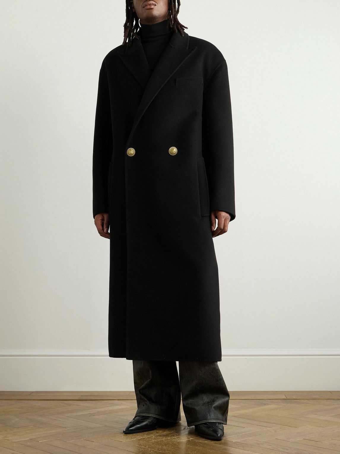 Balmain - Double-Breasted Virgin Wool and Cashmere-Blend Coat - Black ...