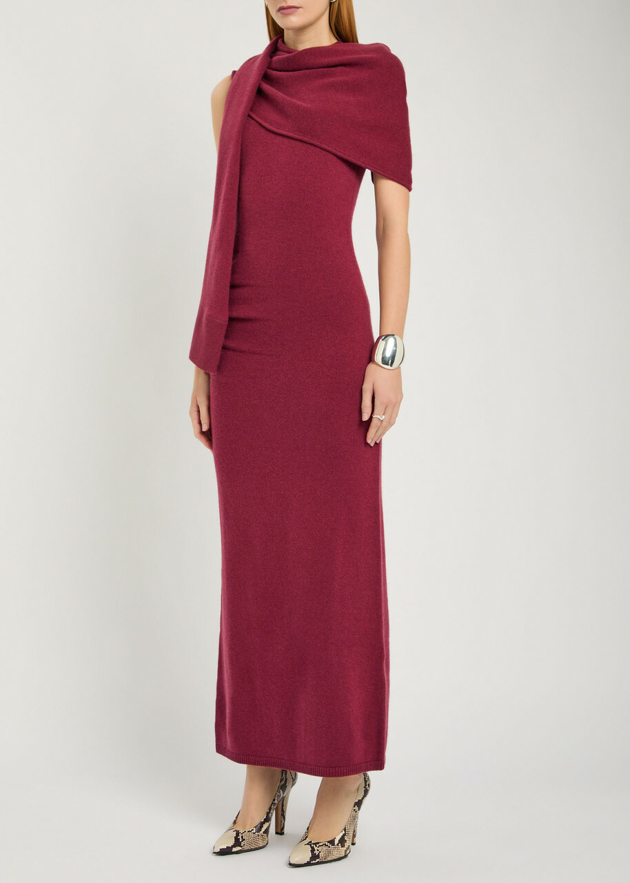 Simkhai Hathaway Draped Wool and Cashmere-blend Maxi Dress Dark Red Simkhai