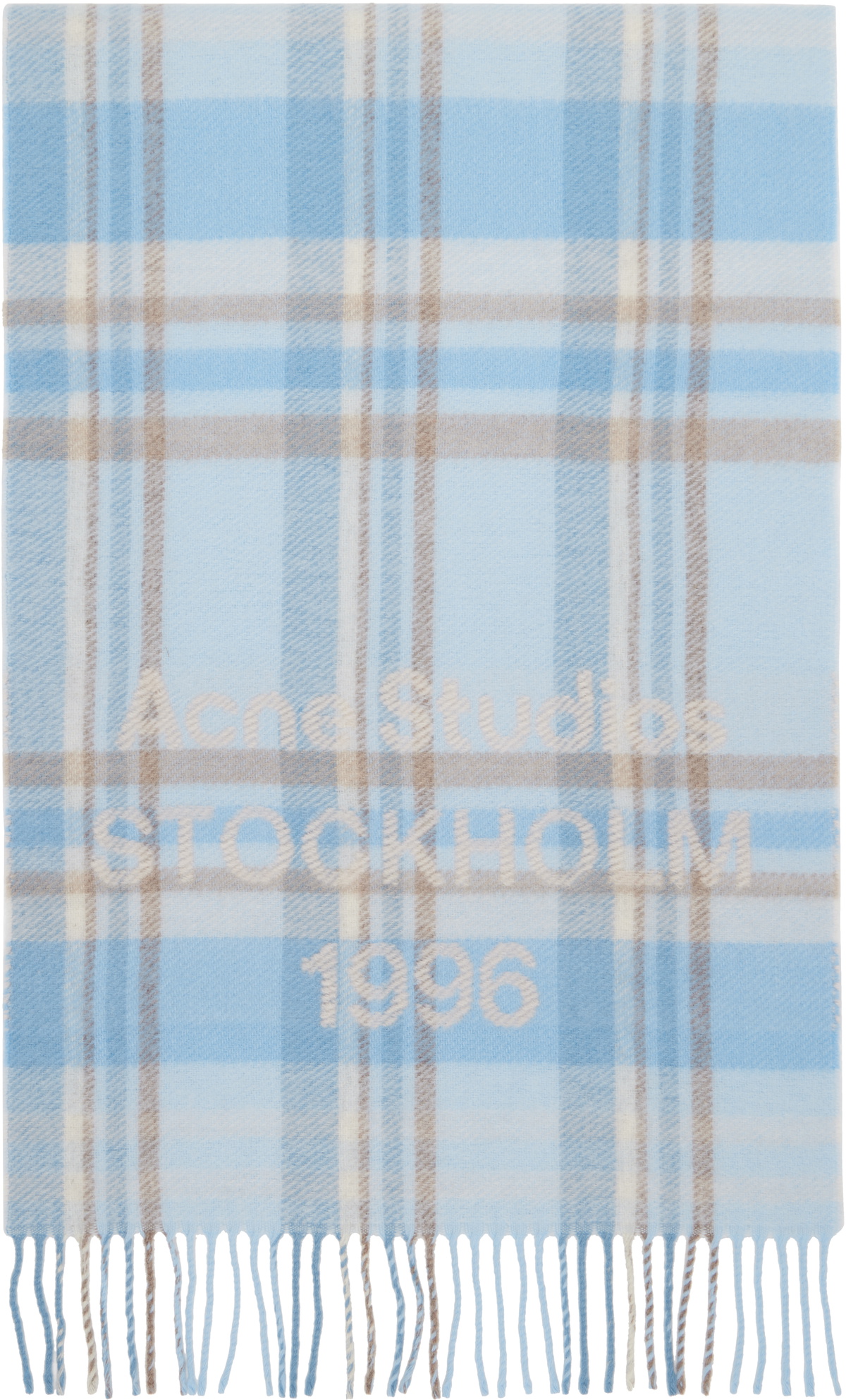 Acne Studios Blue Logo Fringe Scarf Acne Studios