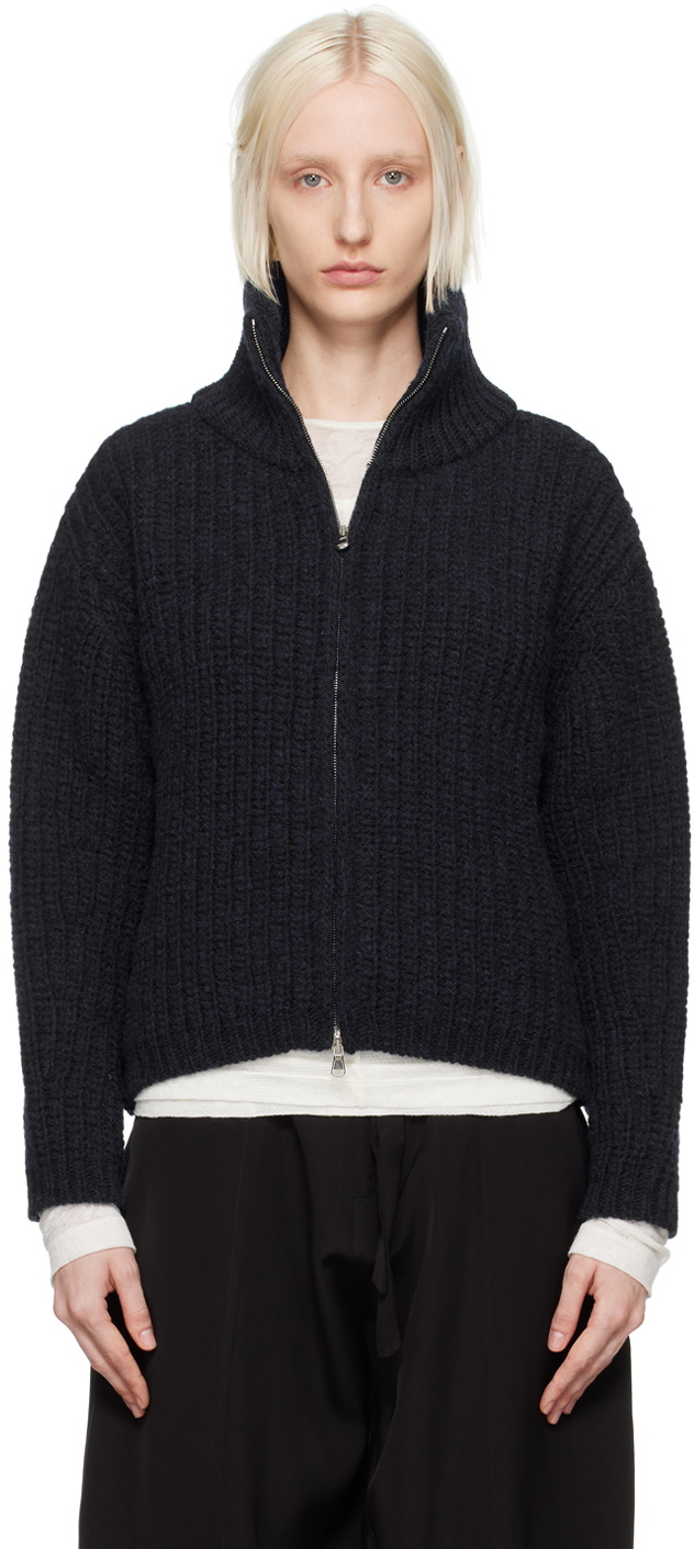 BITE Navy Chunky Heritage Wool Zip Sweater BITE