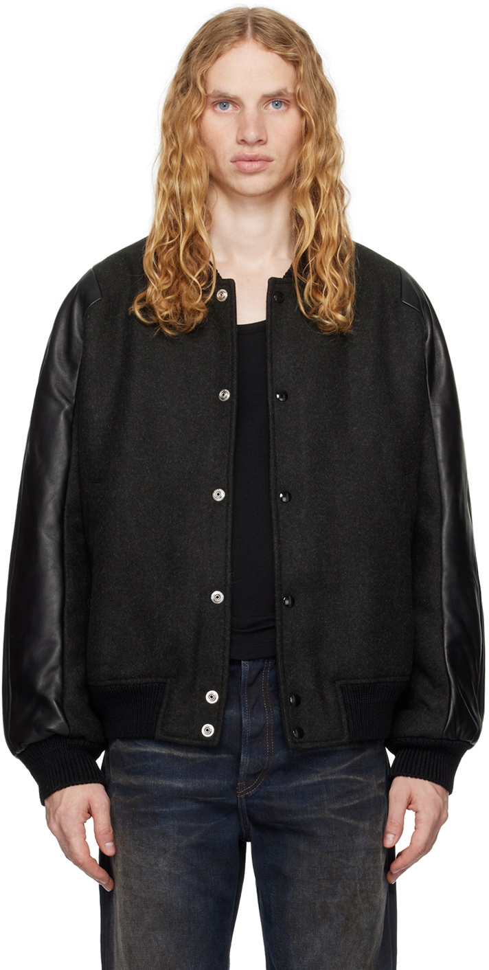 Acne Studios Black Wool & Leather Bomber Jacket Acne Studios