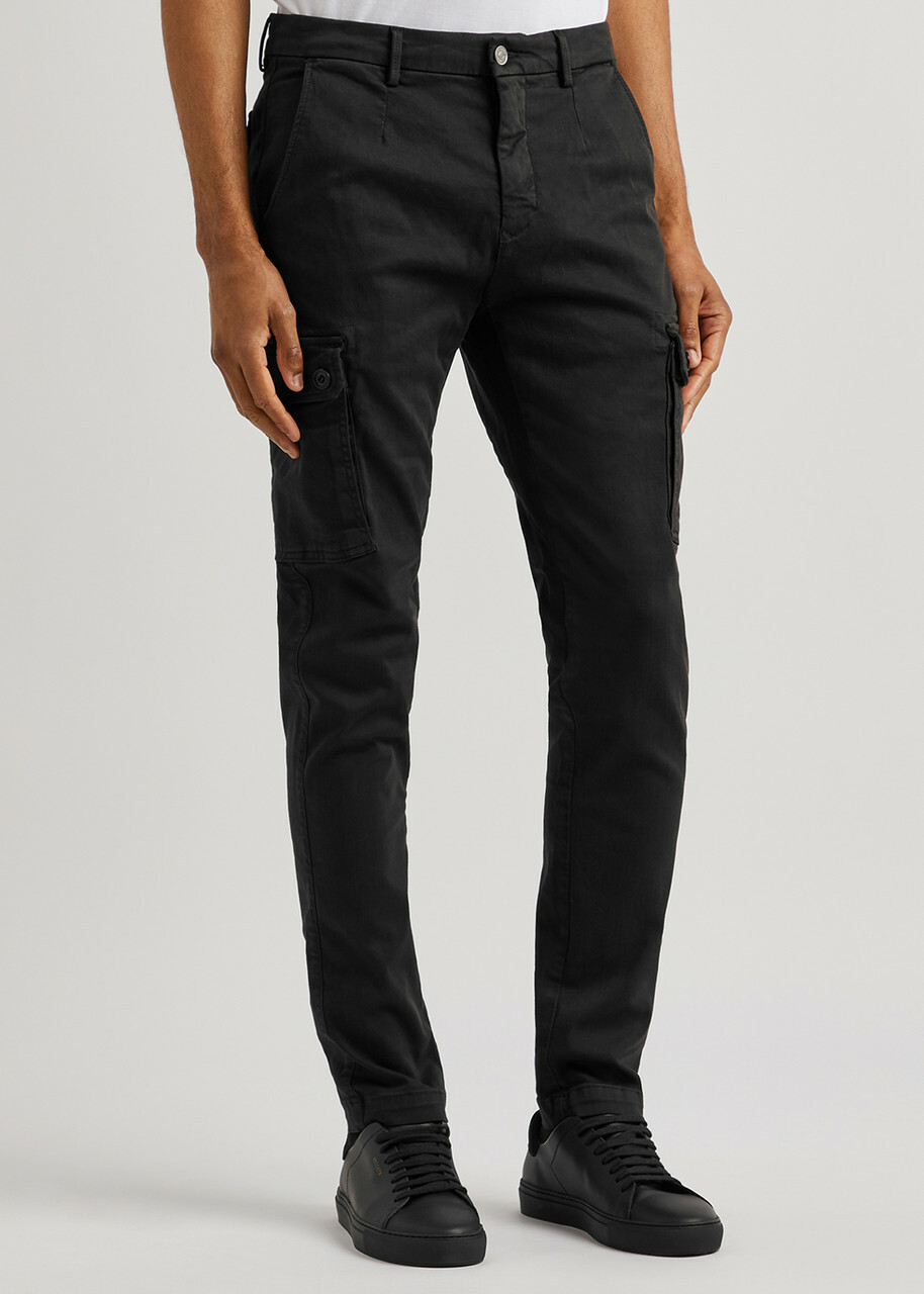 Replay Jann Hyperflex X.lite Black Slim-leg Cargo Trousers Replay