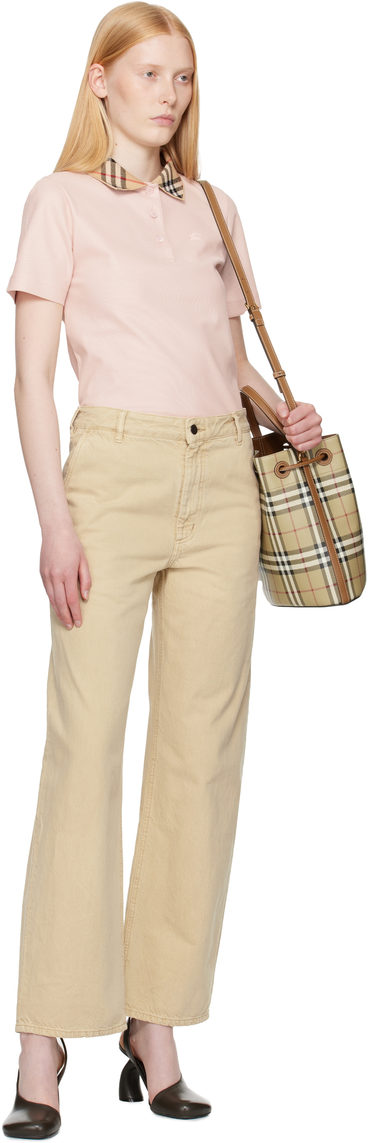 Burberry Pink Check Collar Cotton Polo Burberry