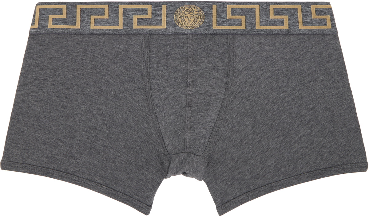 Versace Two-Pack Black & Gray Greca Border Long Boxer Briefs Versace