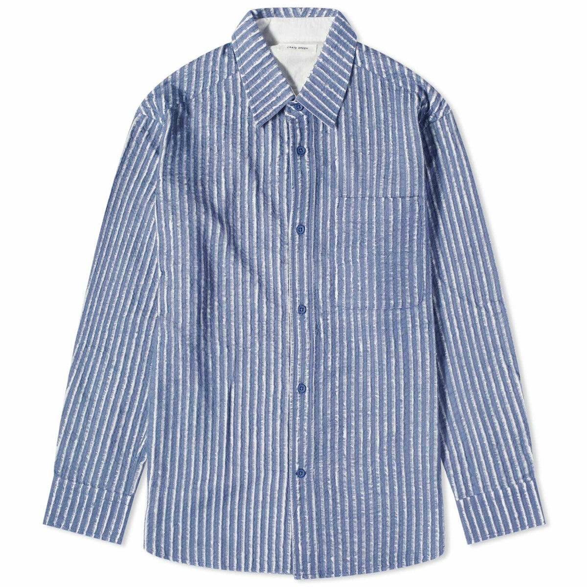 Craig Green Men's Hand-Frayed Stripe Shirt in Blue/Chalk Craig Green