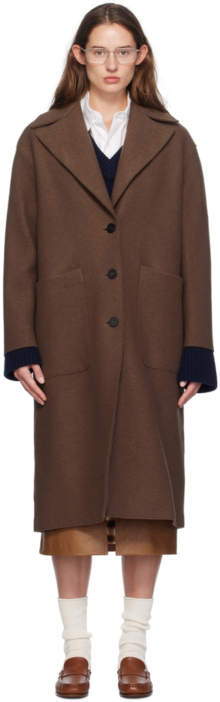 Harris Wharf London Brown Boiled Wool Greatcoat Harris Wharf London