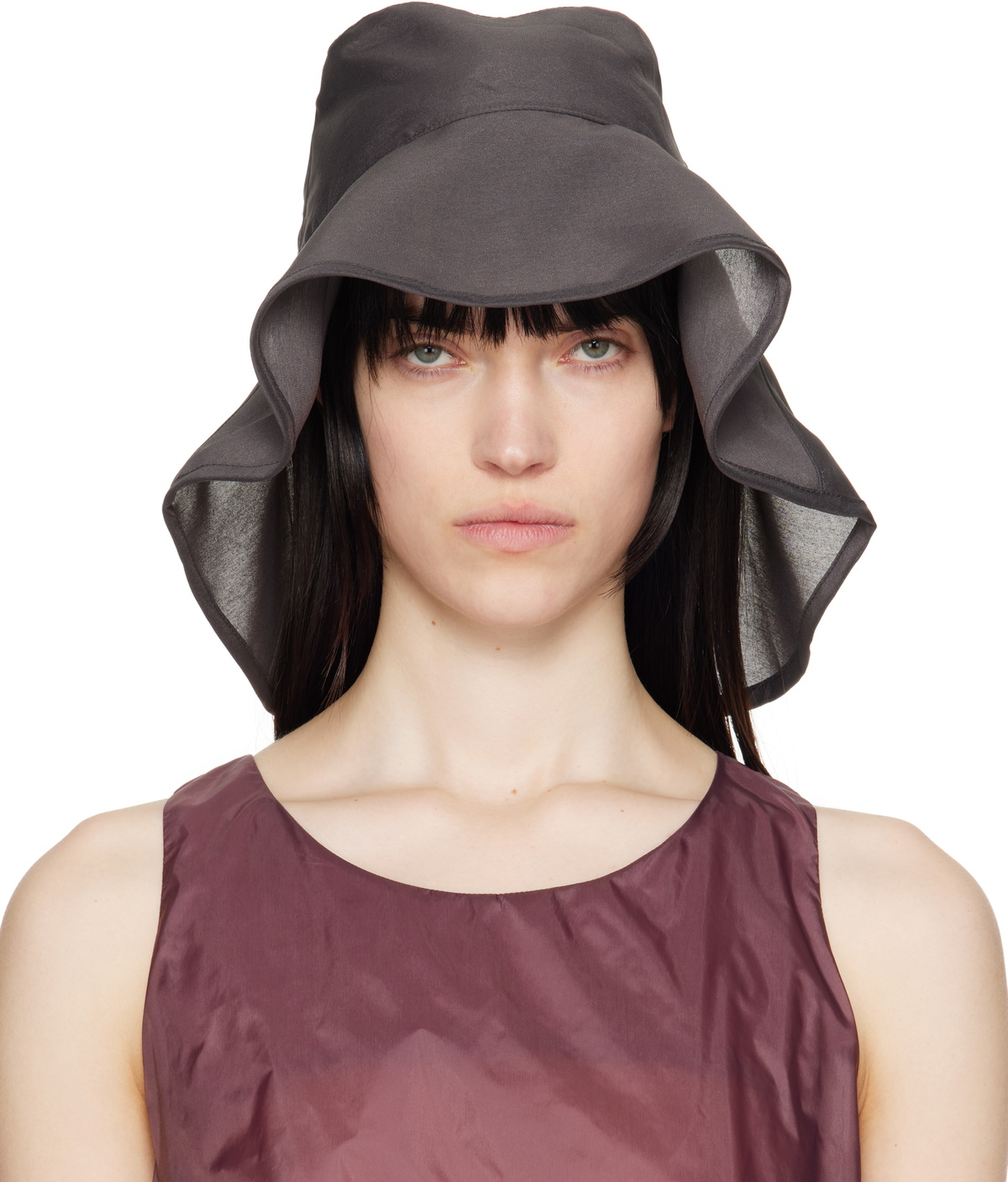 AMOMENTO Gray Sheer Bucket Hat AMOMENTO