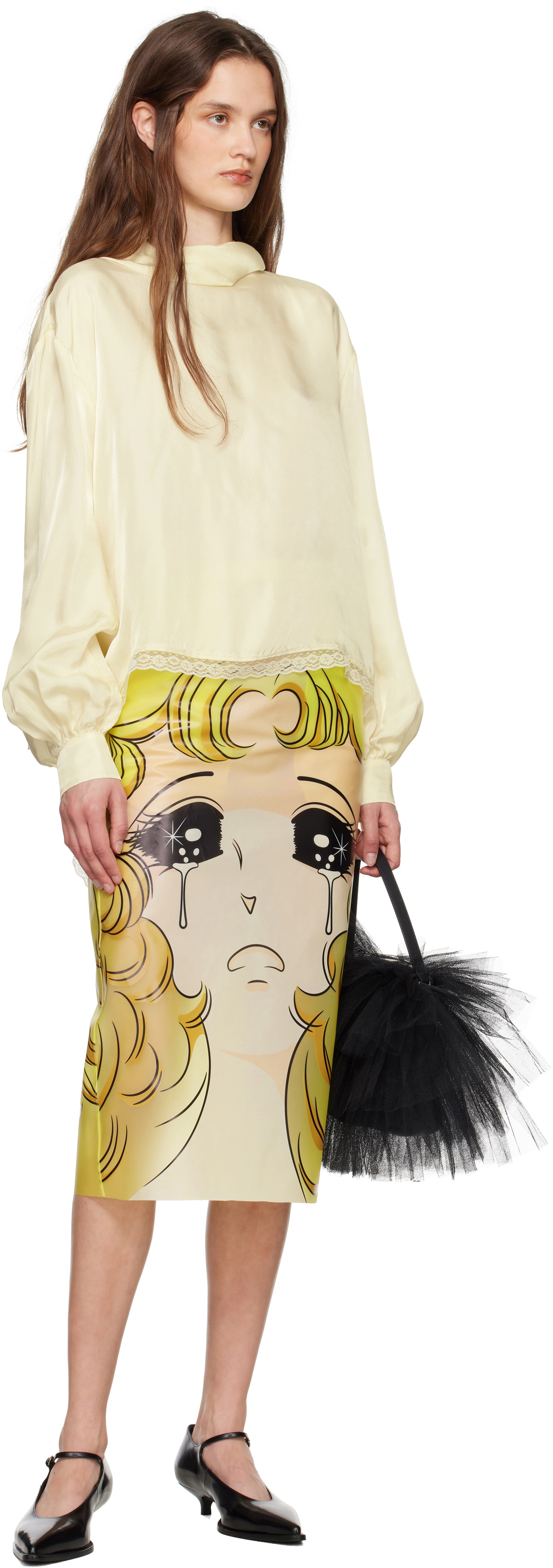 Pushbutton Yellow Crying Girl H-Line Midi Skirt Pushbutton