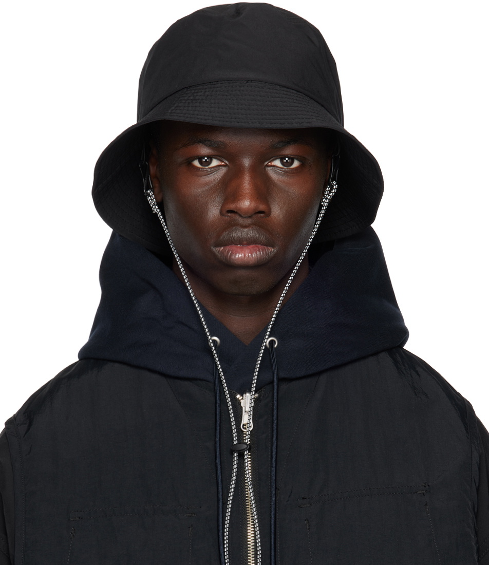 meanswhile Black Chin Strap Bucket Hat