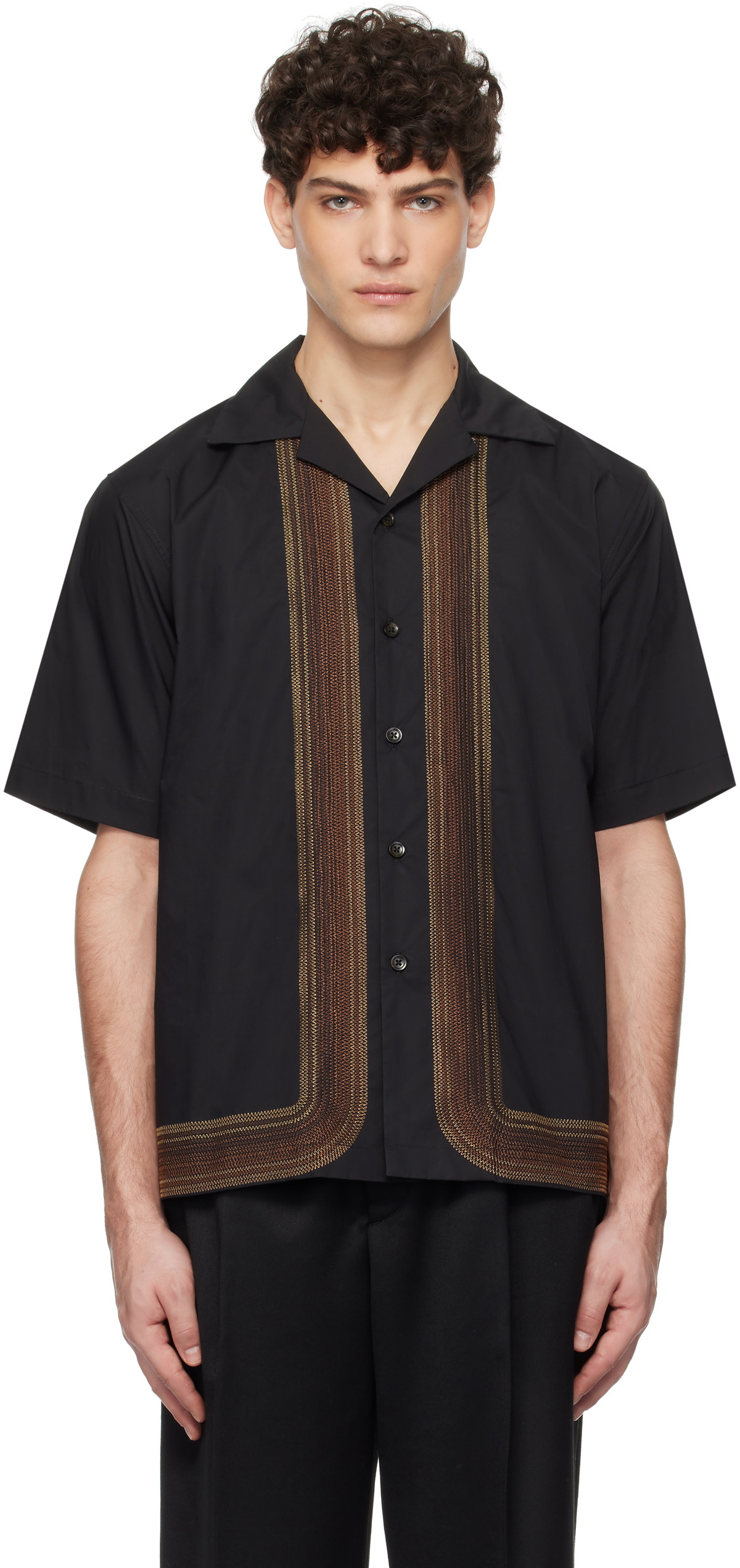 COMMAS Black Sunwaves Camp Collar Shirt Commas