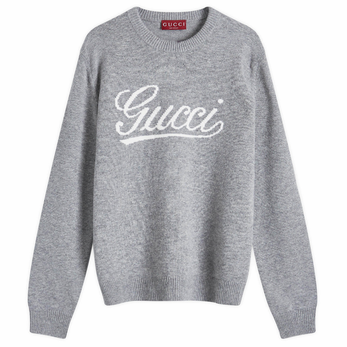 Gucci Men's Script Logo Crew Neck Jumper in Grey Gucci