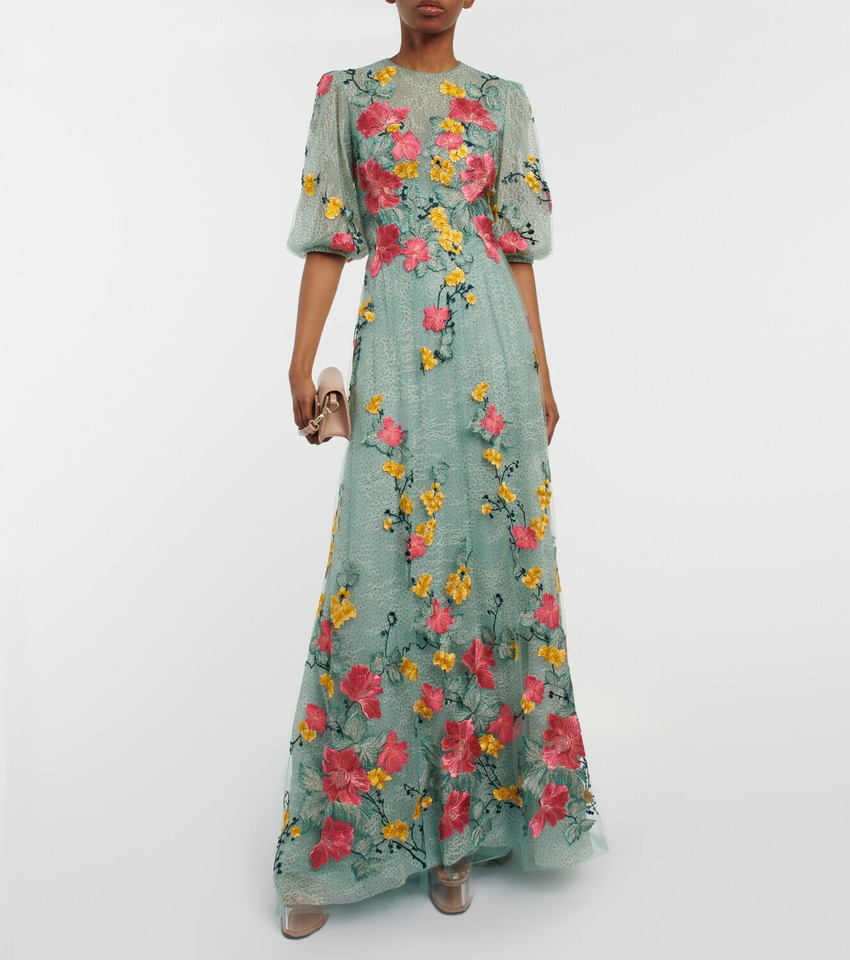 Costarellos Liana embroidered Chantilly lace gown Costarellos