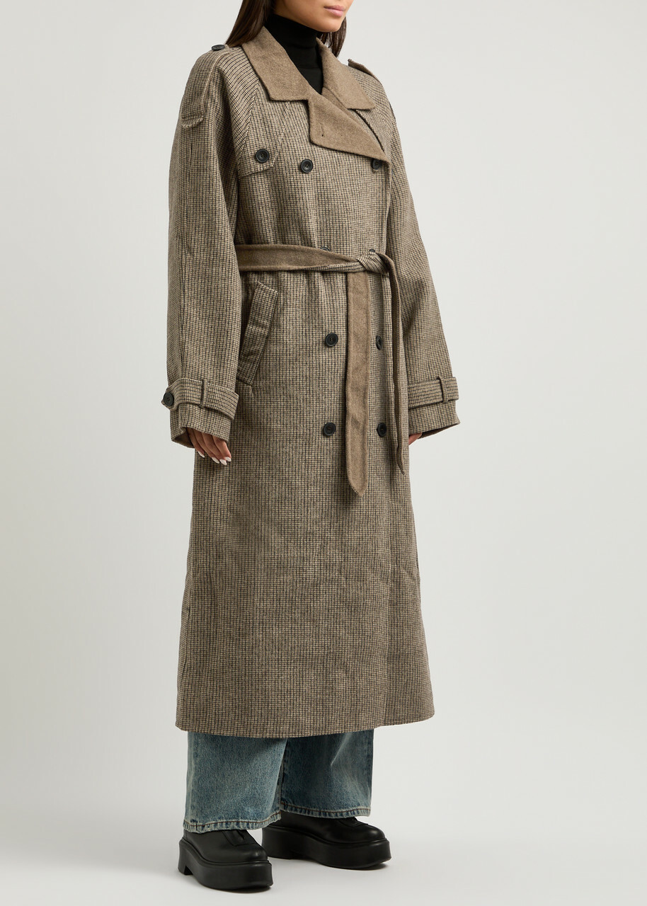 Meotine John Checked Wool-blend Trench Coat Beige Meotine