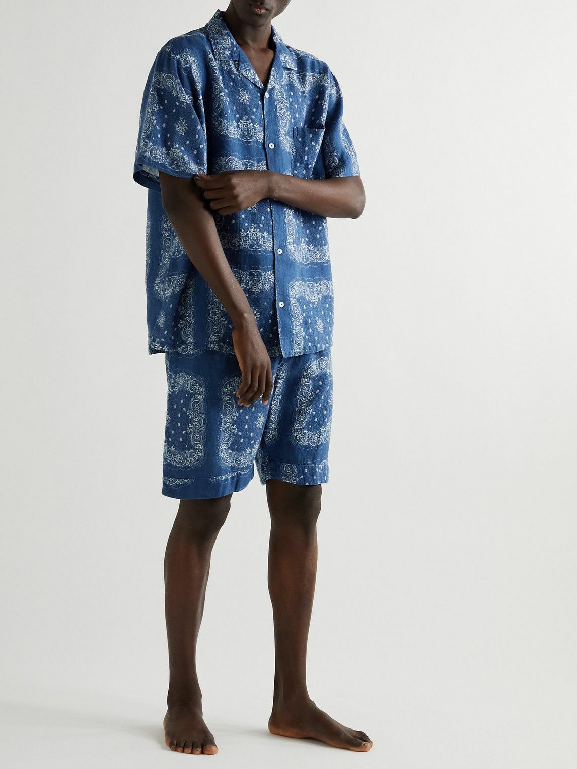 Desmond & Dempsey - Cuban Camp-Collar Bandana-Print Linen Pyjamas ...