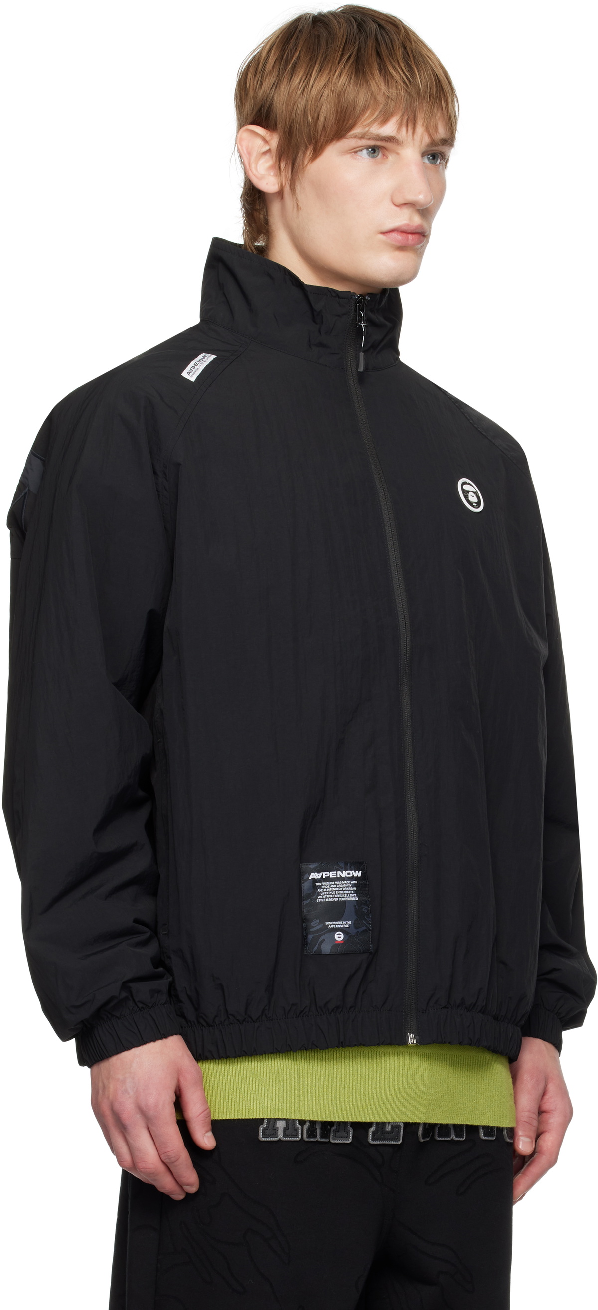 AAPE by A Bathing Ape Black 'AAPE NOW' Moonface Logo Zip-Up Jacket AAPE ...