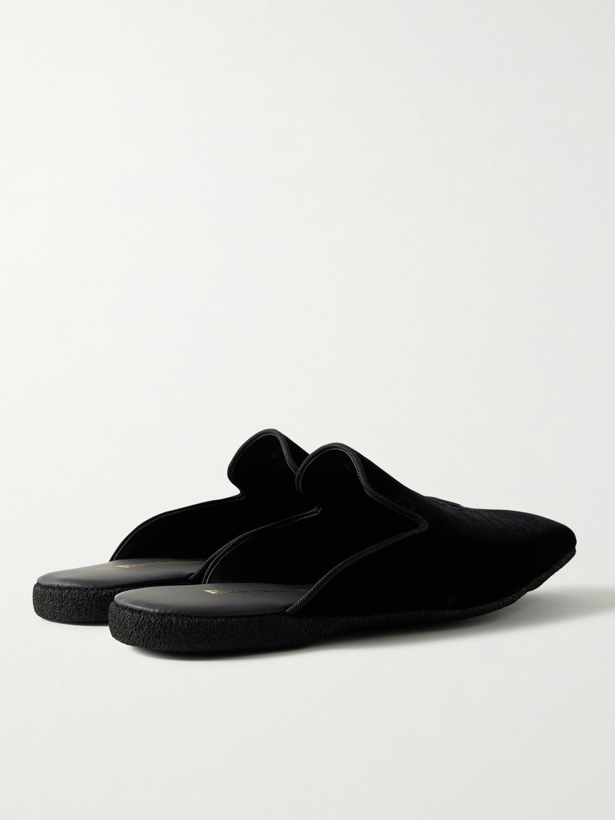 PAUL STUART - Hamilton Embroidered Velvet Slippers - Black Paul Stuart