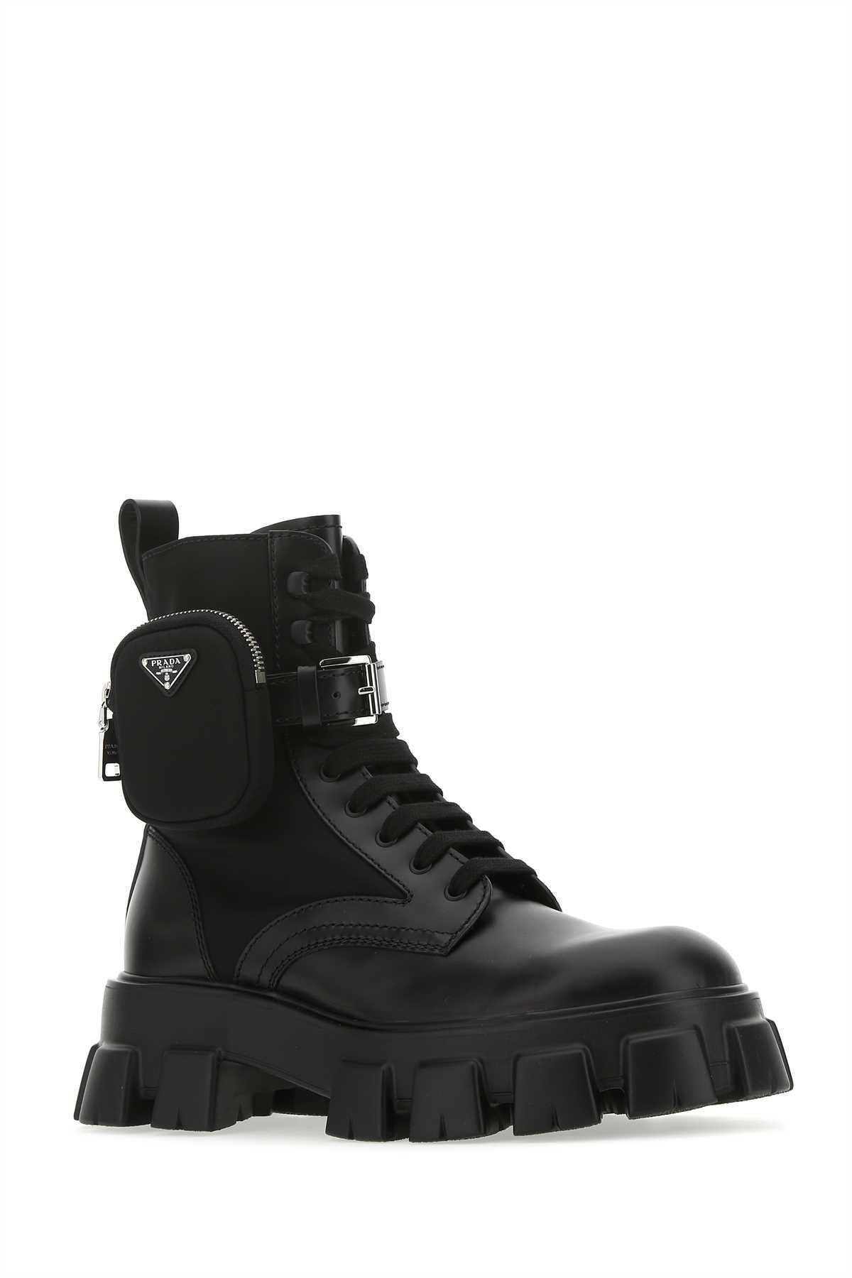 Prada Black Leather And Nylon Monolith Boots Prada