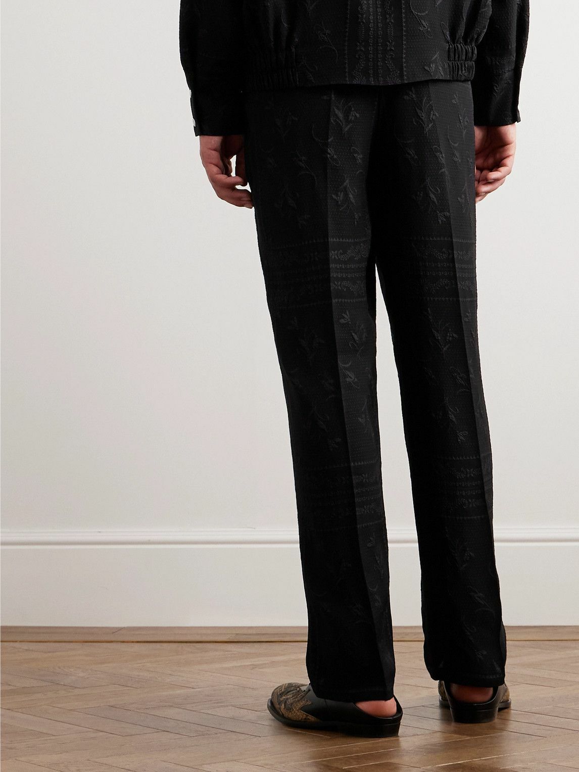 SECOND / LAYER - Straight-Leg Floral-Jacquard Drawstring Trousers ...