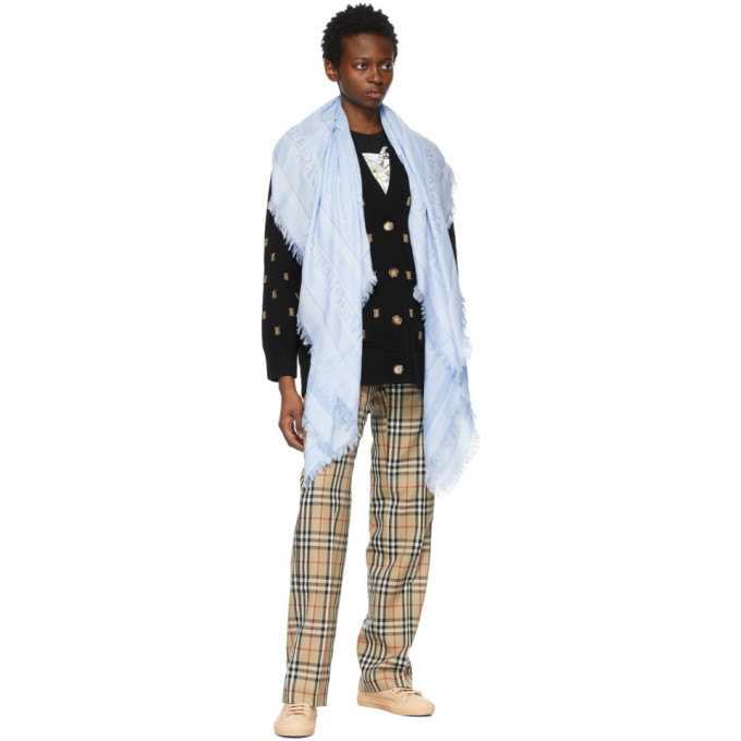 Burberry Blue Silk Monogram Scarf Burberry