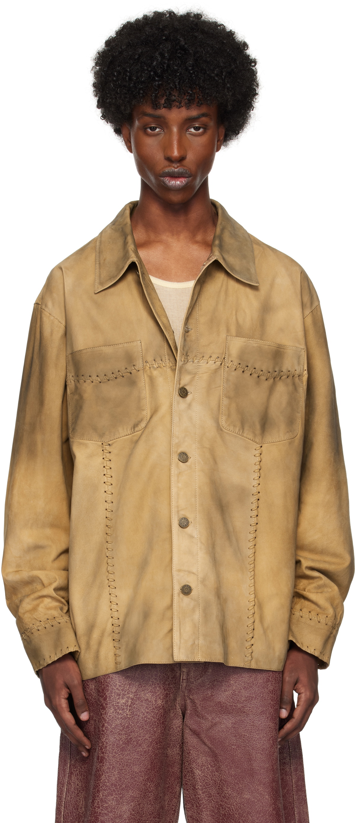 GUESS USA Brown Washed Suede Shirt GUESS