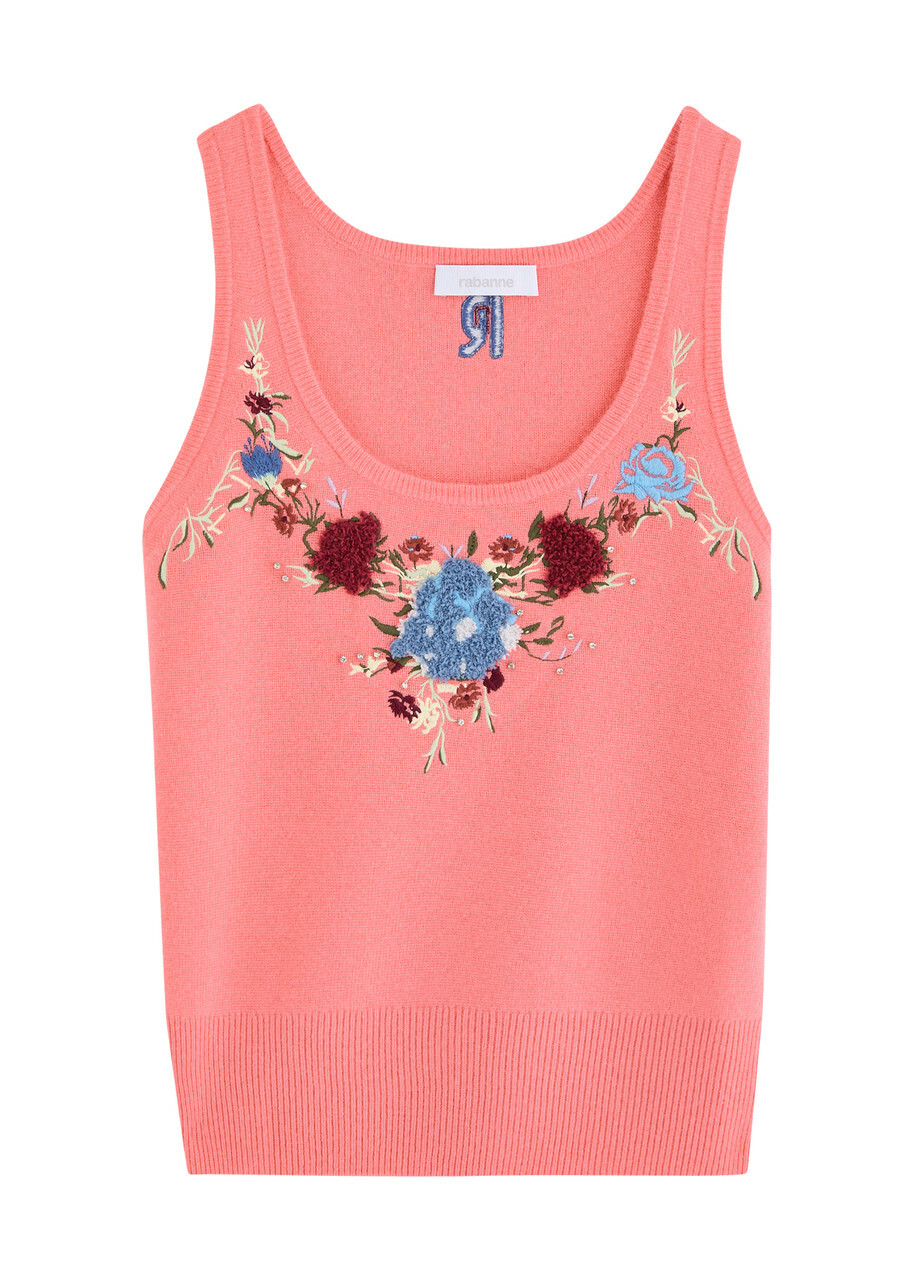 Rabanne Floral-embroidered Wool-blend Tank Pink Light Paco Rabanne