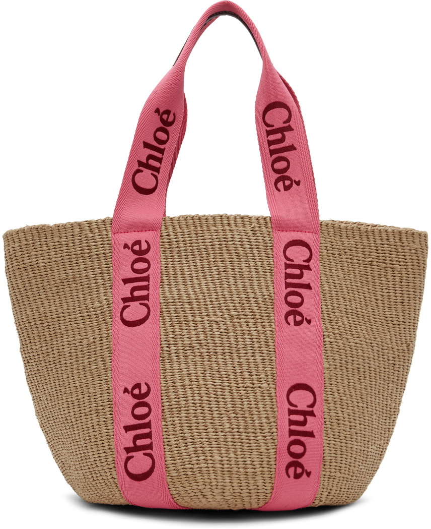 Chloé Beige & Red Mifuko Edition Large Woody Tote Chloe