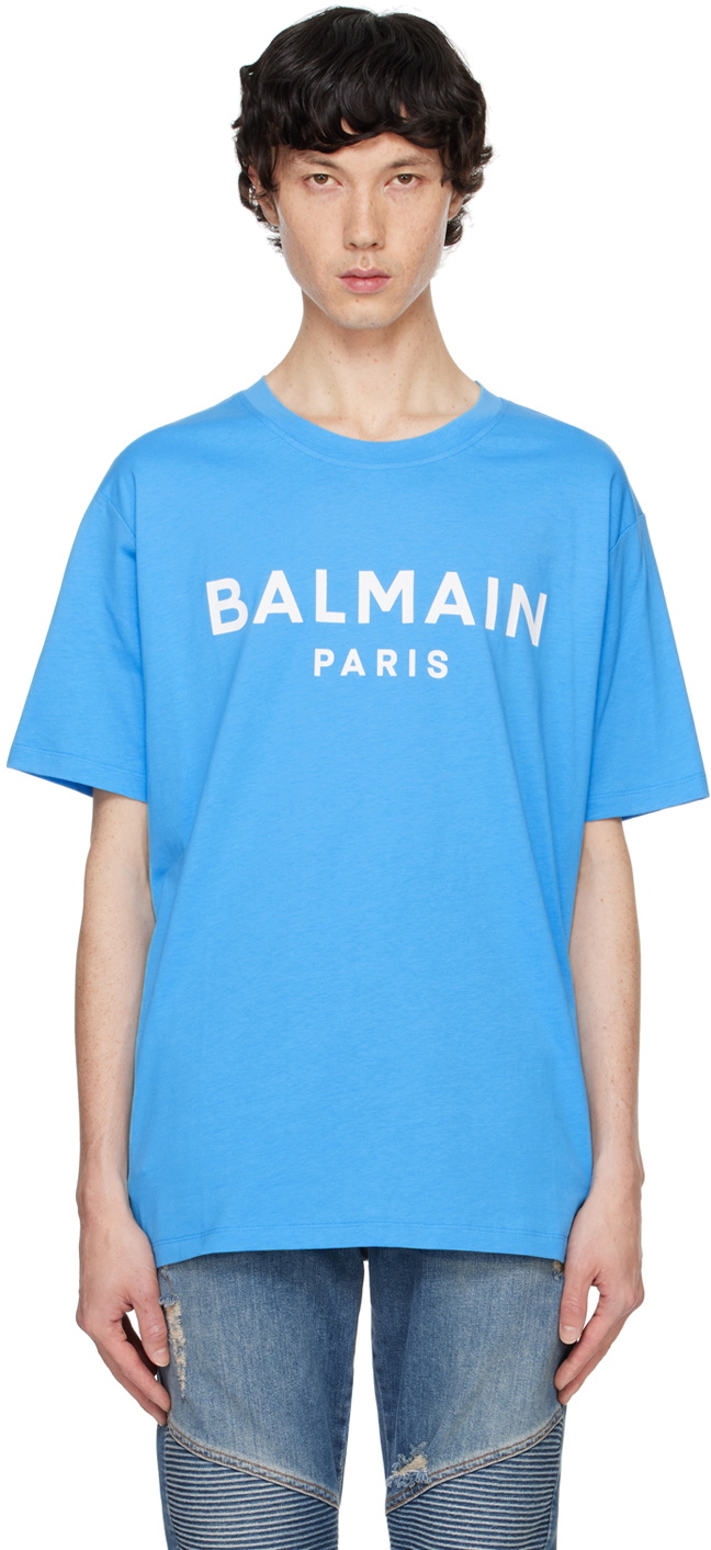 Balmain Blue Printed 'Balmain Paris' T-shirt Balmain