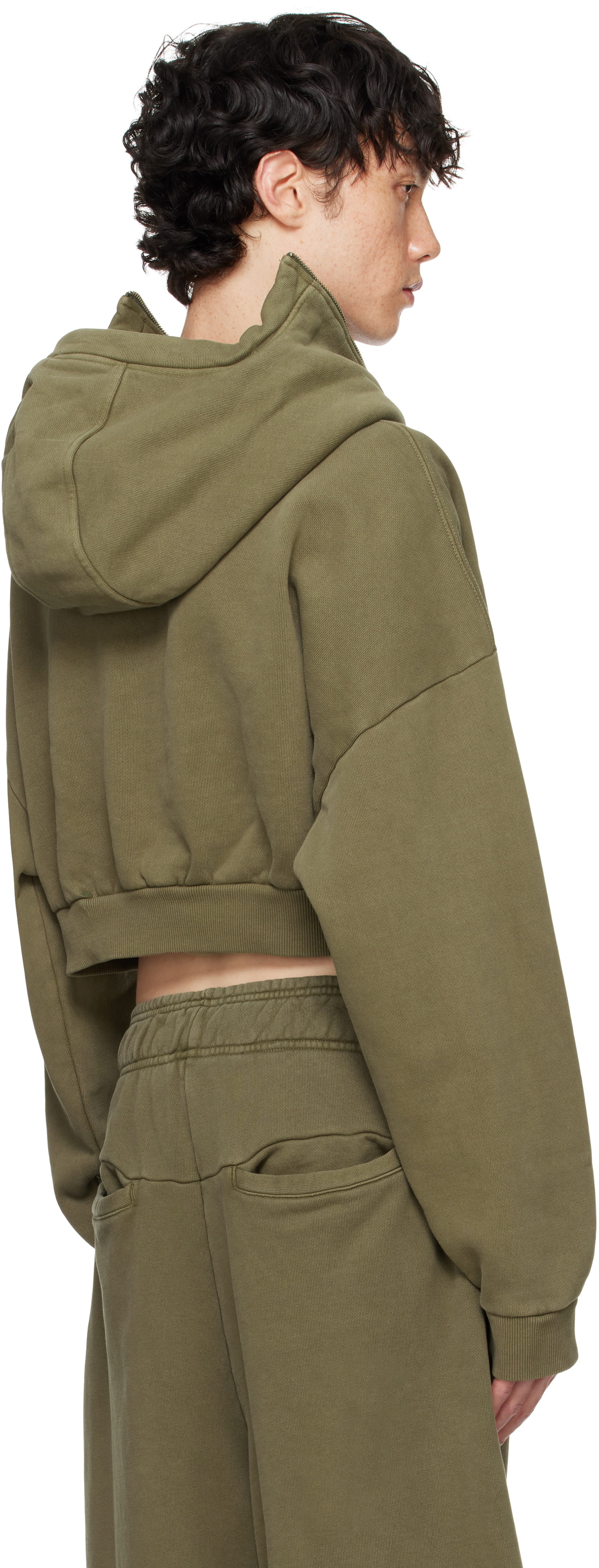 Entire Studios Khaki Cropped Full Zip Hoodie Entire Studios