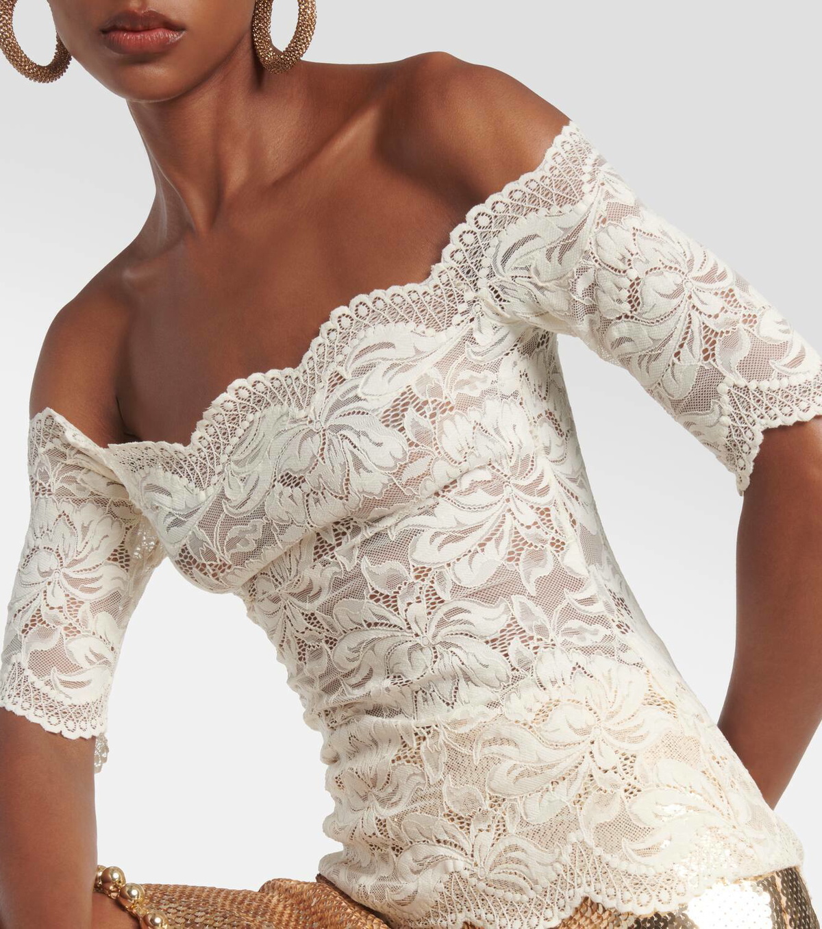 Rabanne Off-shoulder lace top Paco Rabanne