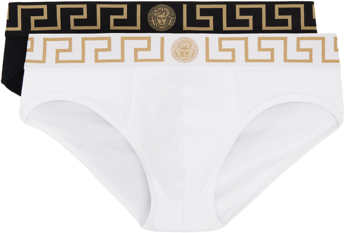 Versace Underwear Two-Pack Black & White Greca Border Briefs Versace ...