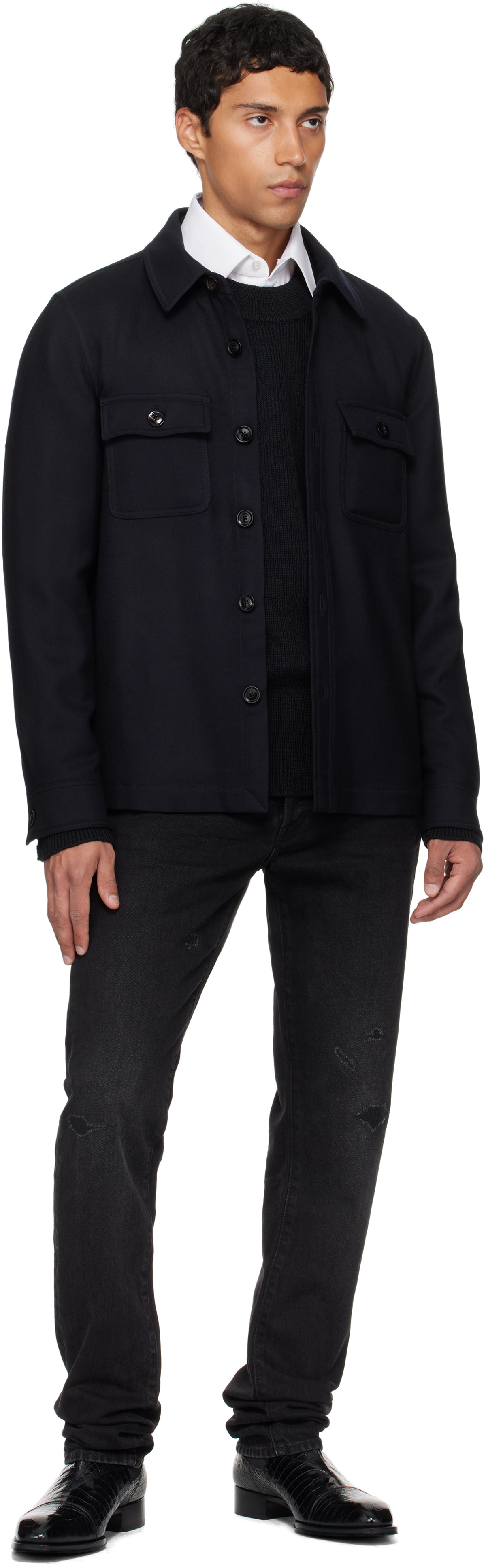TOM FORD Navy Light Wool Chest Pocket Outershirt TOM FORD