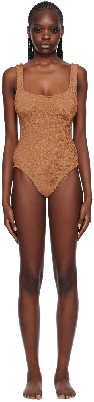 Hunza G Brown Square Neck Swimsuit Hunza G