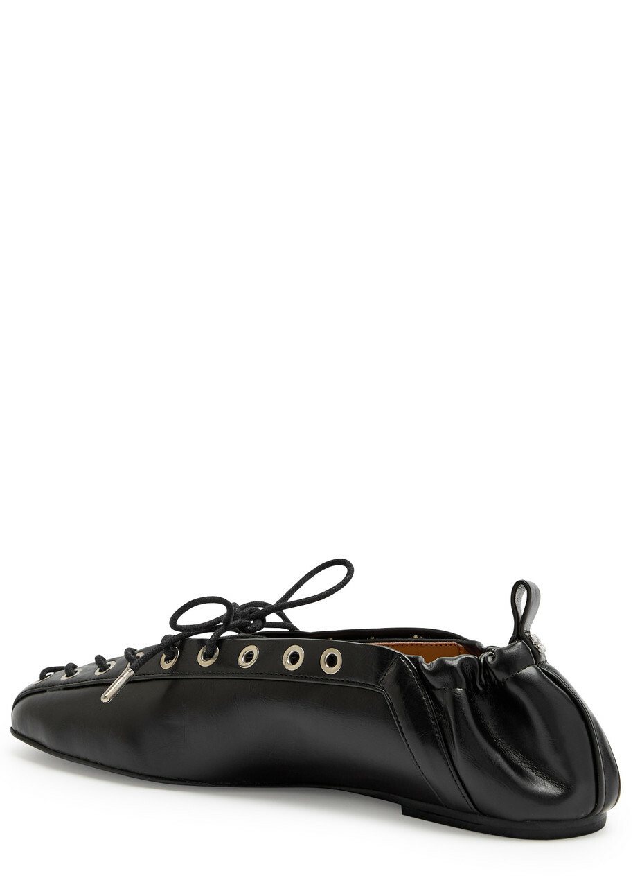 Ganni Eyelet-embellished Faux Leather Ballet Flats Black GANNI