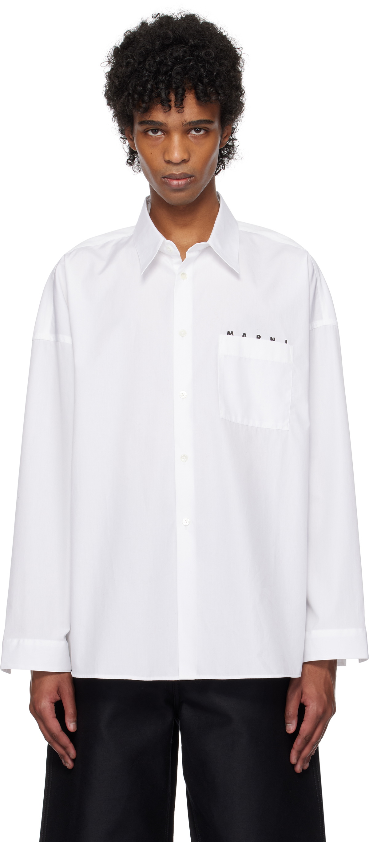Marni White Peeping Marni Logo Organic Poplin Shirt Marni