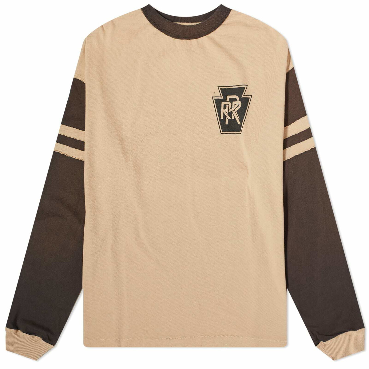 Rhude Men's Long Sleeve Triple R Contrast T-Shirt in Khaki/Black Rhude