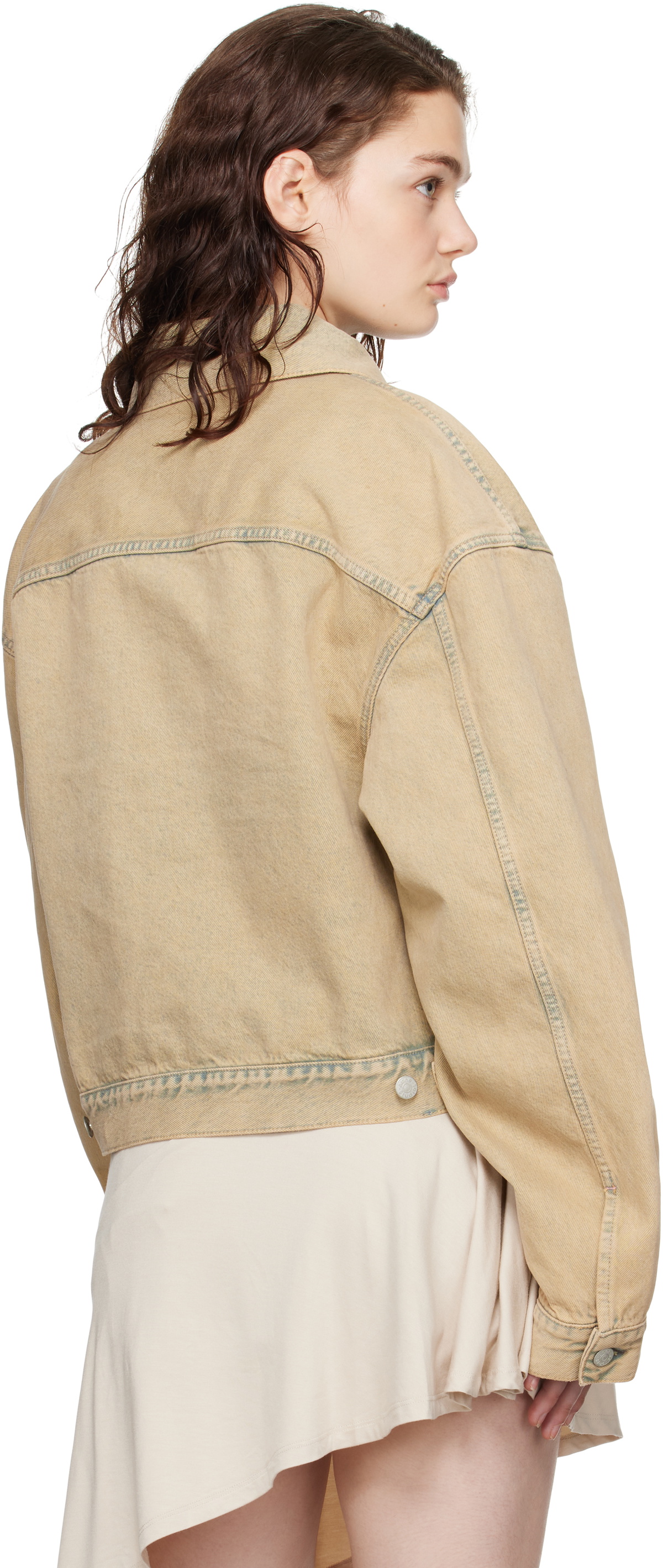 Acne Studios Beige & Blue Oversized Cropped Fit Denim Jacket Acne Studios