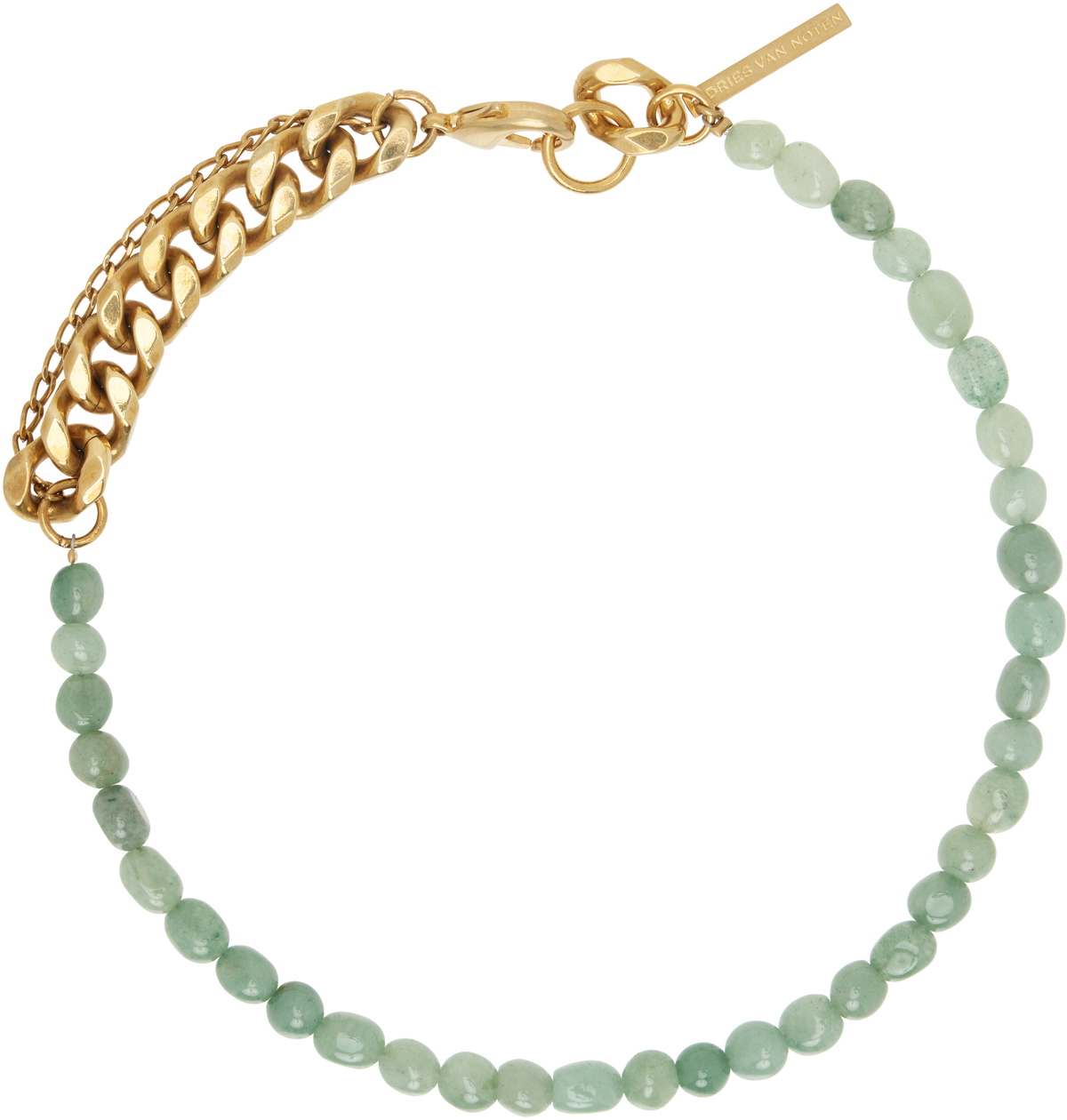 Dries Van Noten Gold & Green Stone Chain Necklace Dries Van Noten