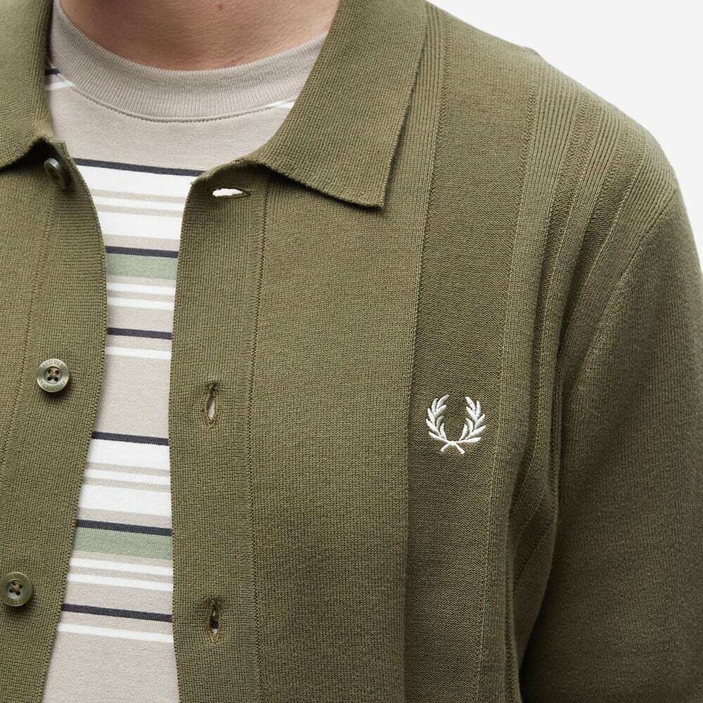 Fred Perry Men's Button Through Knitted Shirt in Uniform Green Fred Perry