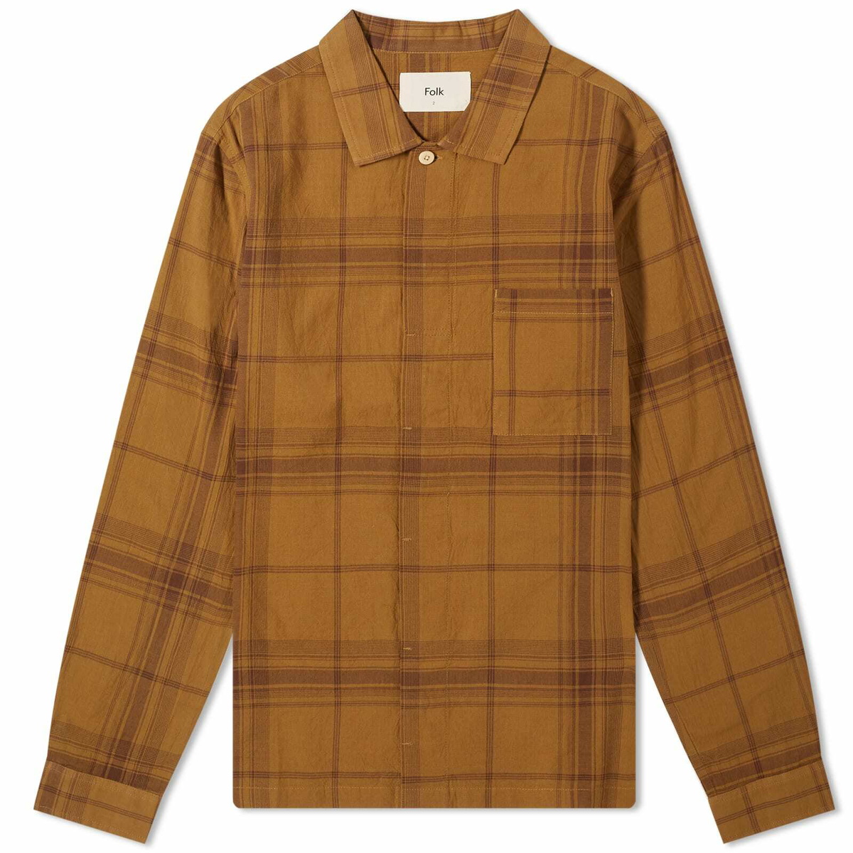 Folk Men's Check Patch Shirt in Tobacco Fine Check Folk