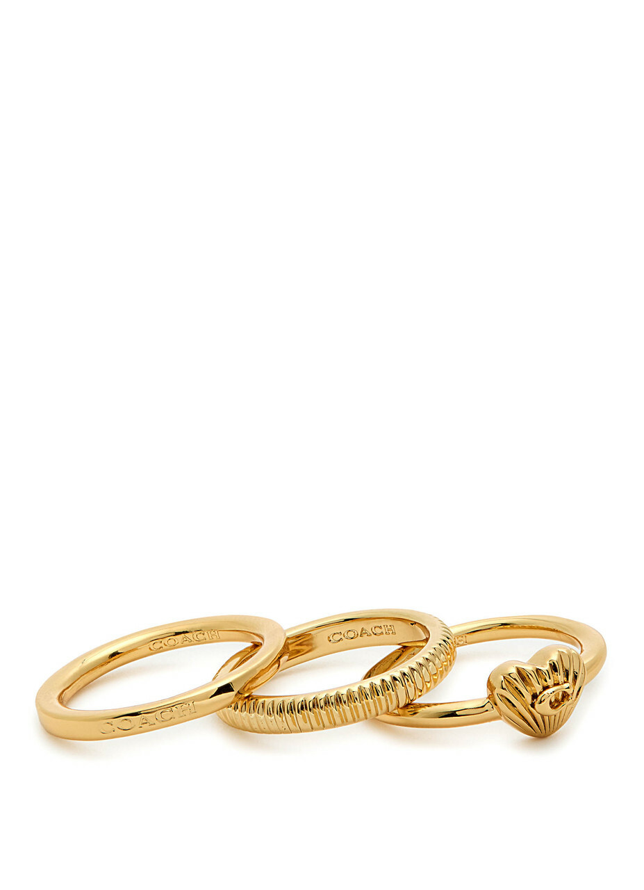 Coach Signature Heart Rings set of Three Gold Coach