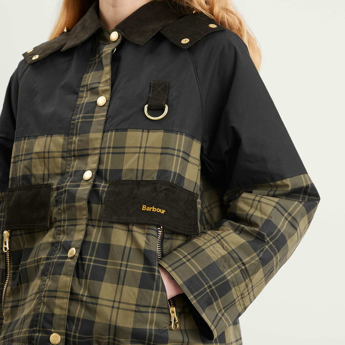 Barbour Women's Elaine Showerproof Jacket in Olive Check/Black Barbour